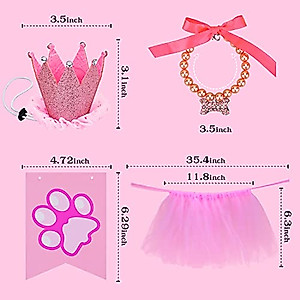 DLLY Dog Birthday Party Supplies with Birthday Banner Pull Flag, Crown Cap, Pearl Necklace, Pet Tutu Skirt, Suitable for Small and Medium Dogs, Cats Cute Birthday Outfit (Pink)