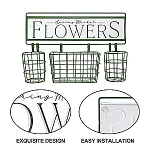 BIG FORTUNE Metal Flower Sign With Hanging Wire Baskets For Small Flower Pots,Wall Plant Holder,Garden Wall Plant Hanger,Metal Flower Pot Holder, Wall Planters Boxes for Outdoor Indoor Balcony Porch Fence