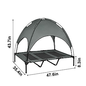 Outdoor Elevated Dog Bed with Removable Canopy, 48" XLarge Cooling Raised Pet Cot for Outdoor Camping, Waterproof Canopy, Durable Oxford Fabric, Portable Pet Bed (Large Gray)