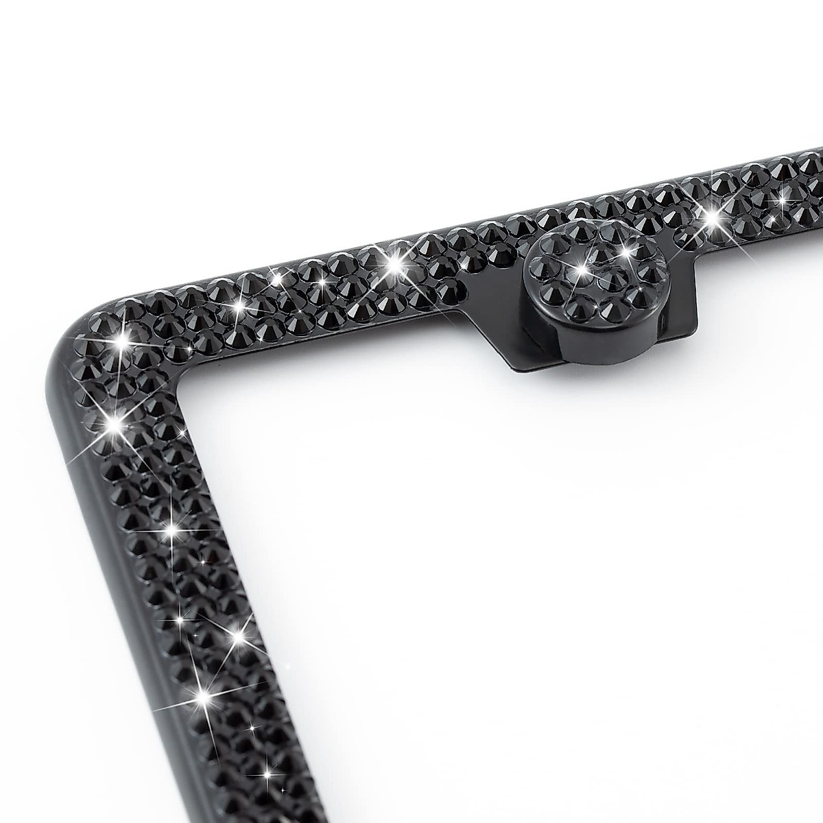 FIISFIIS Bling License Plate Frame for Women,2 Pack Premium Stainless Steel Rhinestone License Plate Holder,Handmade Glitter Crystal Diamond Girl Lincense Plate Tag Cover,Bedazzled Sparkly-Black