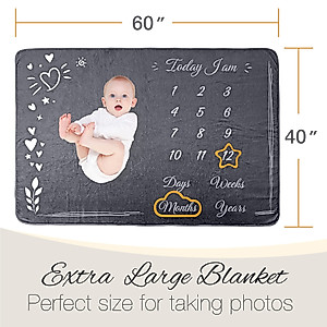 ONE4ONE Safety Grey Baby Monthly Milestone Blanket Boy, Girl.Extra Large Baby Milestone Blanket Baby Gifts, Nursery Decor Baby Shower. Newborn Baby Month Blanket. Baby Growth Chart Blanket