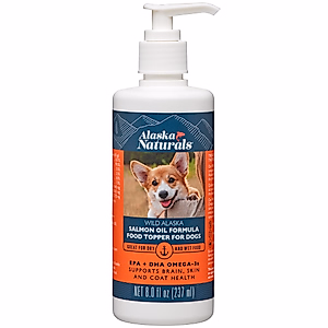 Alaska Naturals – Wild Alaska Salmon Oil Formula Dog Food Topper – EPA and DHA Omega-3 - Supplement for Healthy Skin, Shiny Coat – Made in The USA – 8 oz. Pump Bottle