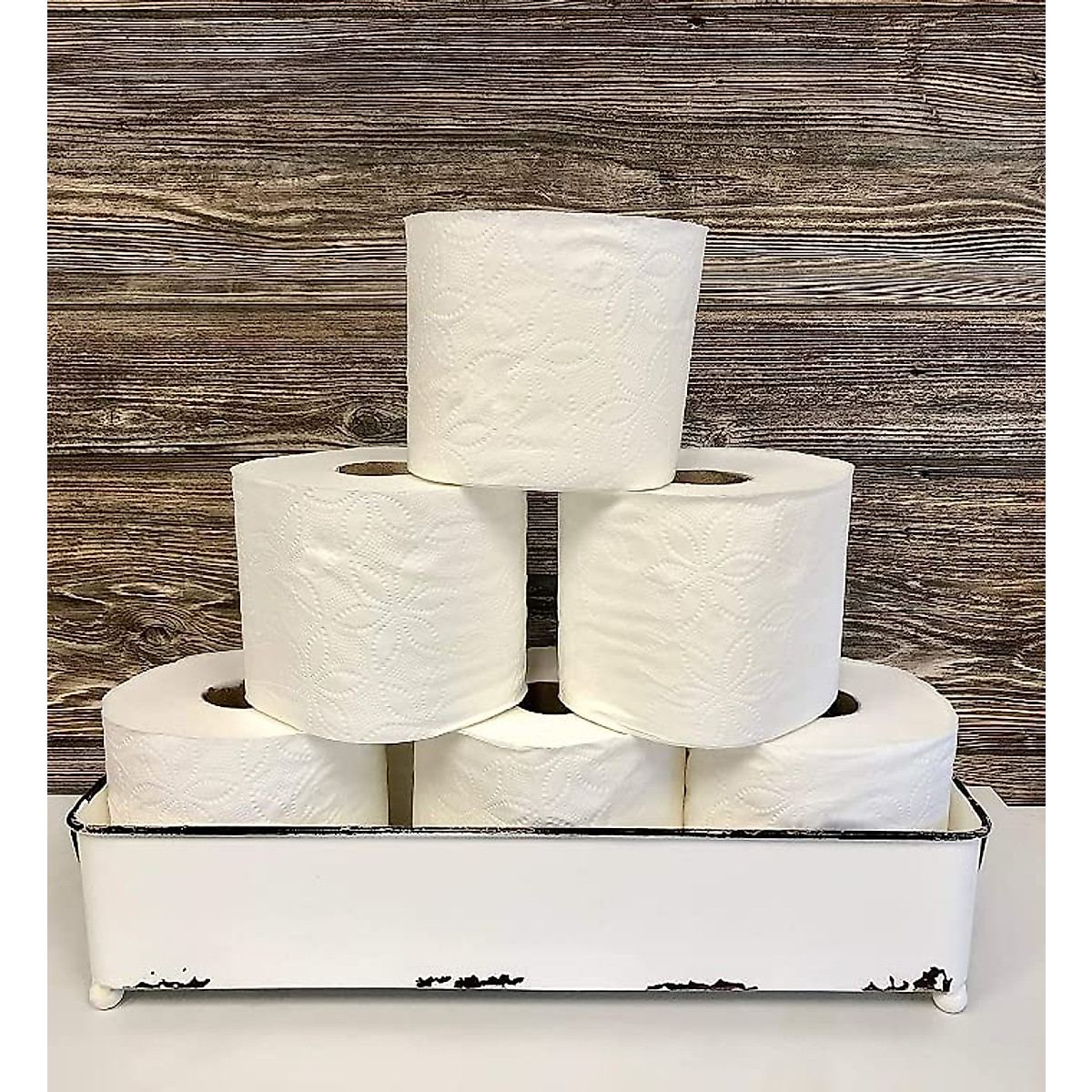 LARGE Rustic White Rectangle Metal Bin - 16.5'' Long - Great for Display or Storage - Silvercloud Trading Co., White with Black