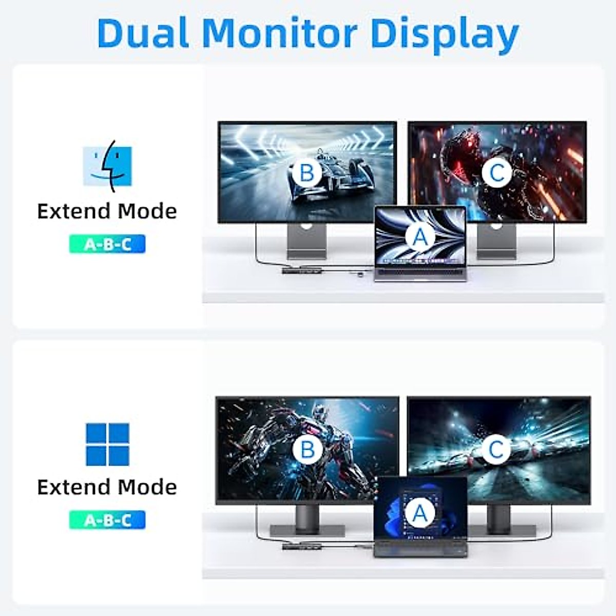 USB C Laptop Docking Station Dual Monitor,4K USB C Triple Display Docking Station,with Ethernet,3USB3.0,2 USB2.0,PD,USB C Port,SD/TF