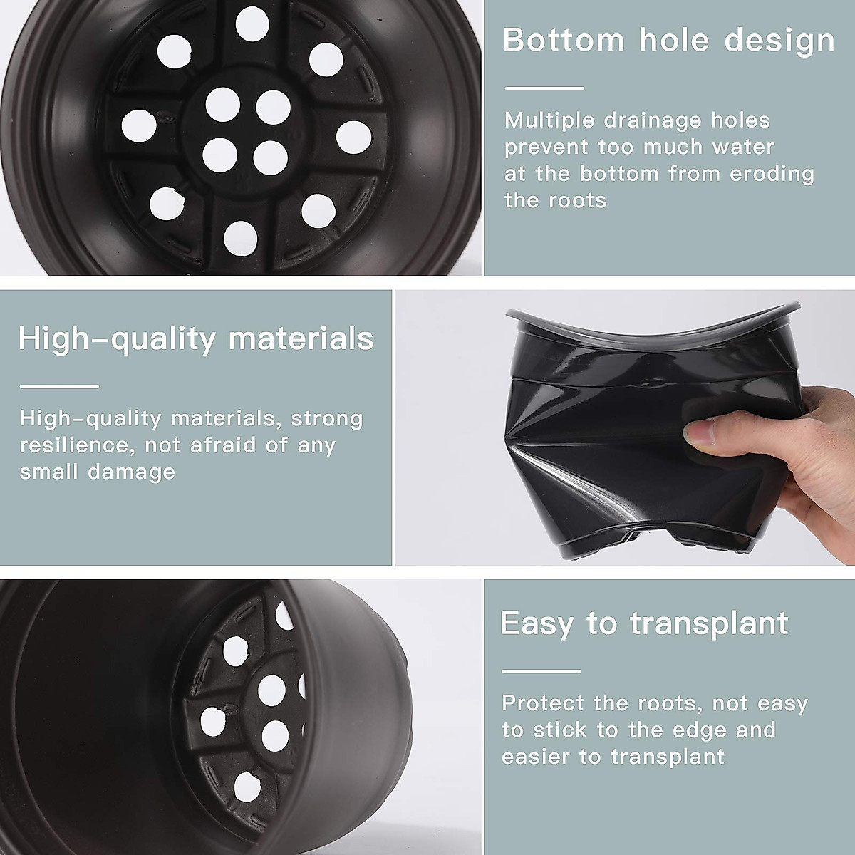 Oubest Plastic Black Plant Nursery Pots 6" 100 pcs 0.5 Gallon for Flower Plant Container Seed Starting Seedlings Reusable Transplanting Succulent Propagation Planting Pots