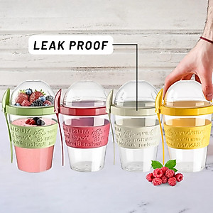 Fairway Finds 4 Pack of 20 oz Yogurt Parfait Cups With Lids Reusable Crunch Cup Portable Cereal Cup Meal Planning Containers Milk Granola Yoghurt Carrying Container Cereal on the go Lids and Spoons