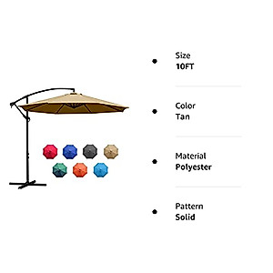 Sunnyglade 10Ft Outdoor Adjustable Offset Cantilever Hanging Patio Umbrella (Tan)