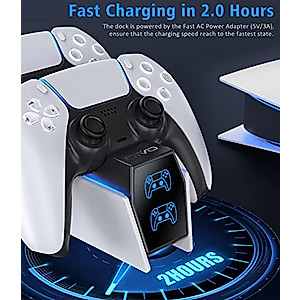 PS5 Controller Charger Station with Fast Charging AC Adapter 5V/3A, Dual Controller Charging Stand for Playstation 5, Docking Station Replacement for DualSense Charging Station