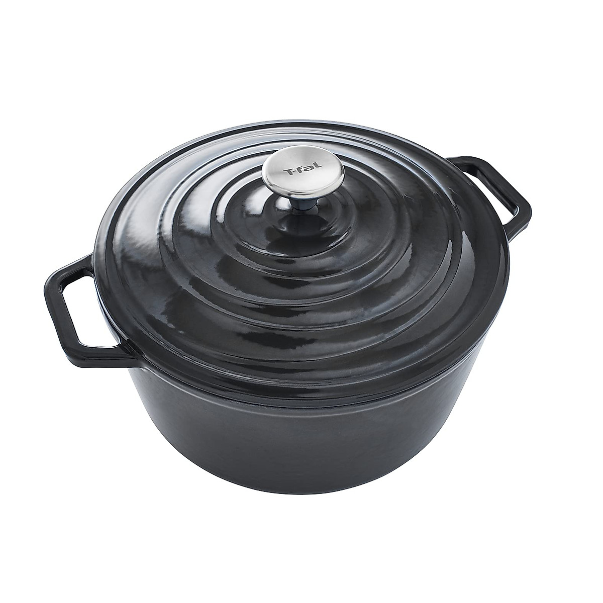 T-fal Cast Iron Enameled Dutch Oven 6 Quart Induction Oven Broiler Safe 500F Pots and Pans, Cookware Grey