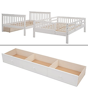 Harper & Bright Designs Full Over Full Bunk Beds with Storage Drawers and Stairs Wood Bunk Bed Frame for Kids Boys Girls Teens, White