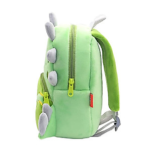 Politesse & Romance Toddler Backpack Zoo Animals Cute Plush Bag Cartoon Mini Preschool Backpack School Bag for Baby Girl Boy (Green Dinosaur)