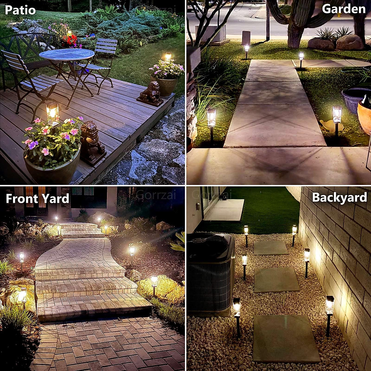 Gorrzai Solar Pathway Lights 8 Pack LED Waterproof Solar Outdoor Lights, Upgraded Stainless Steel Driveway Lighting with Tungsten Filament Bulb for Yard, Landscape, Garden, Walkway, Lawn, Path