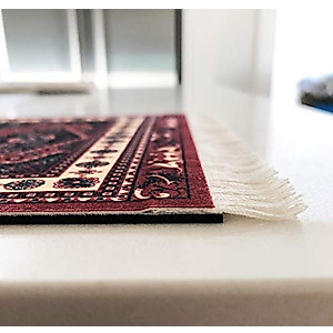 Carpet Coasters, Set of 4 Turkish Rug Style Table Drink mats, Absorbent Kitchen and Dining Accessories, Spill & drip Protection, Rectangular, red Black