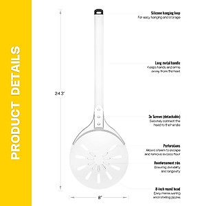 TUVOLLZ Pizza Turning Peel 8-inch, Hard-anodized Aluminum Pizza Turner Peel Long Handle, Lightweight Perforated Turning Pizza Peel Spinner, Pizza Oven Accessories