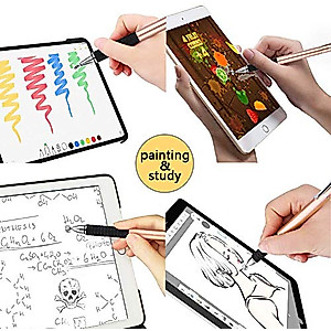 Mixoo 2-in-1 Precision Disc & Fiber Stylus with Replaceable Tips for Capacitive Touch Screen Devices (Black/Rose Gold)
