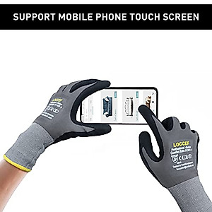 LOCCEF Endurance Knit Work Gloves MicroFoam Nitrile Coated-6 Pairs,Tacky Dot Grip, Multi Purpose,Micro-Foam Gloves(8-M)