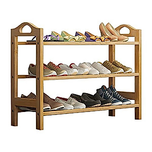 JAPIIM 3-Tier Free Standing Shoe Racks, Practical Storage Shelves, Storage Racks, Free Standing Shoe Racks for Bedroom Hallway Closets (Bamboo Panels)