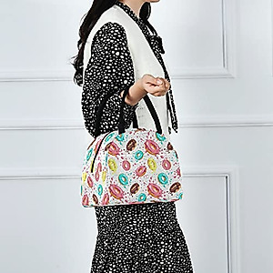 ZzWwR Cute Colorful Splashed Donuts Reusable Lunch Tote Bag with Front Pocket Zipper Closure Insulated Cooler Container Bag for Man Women Work Picnic Travel Beach Fishing