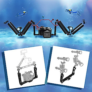 FEICHAO BQSZJ-3-B CNC Diving Handle Tray Upgraded Base Bracket Dual Handheld Hand Grip Rig Compatible for Action DSLR Camera Video Waterproof Case (Black)