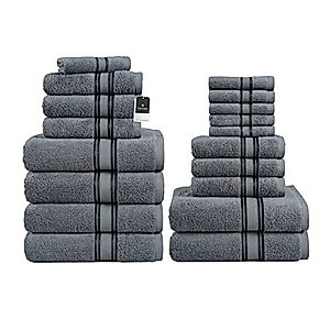 LANE LINEN Bath Towels for Bathroom Set- 100% Cotton Towel Set Soft 6 Hand Wash Cloths Quick Dry Highly Absorbent Shower - 18 Piece Space Grey