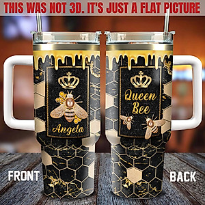 WAZONE Personalized Queen Bee Tumbler with Handle and Straw 40oz Custom Name Double Wall Vacuum Stainless Steel Travel Coffee Mug Novelty Jewelry Style Birthday Gift For Bee Keeper Girls Women