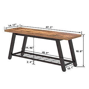 Oastreeful Storage Bench Industrial Rustic Wooden and Metal Entryway Shoe Boots Storage Rack Long Bench Seat for Hallway Bedroom Retro Brown Farmhouse Style