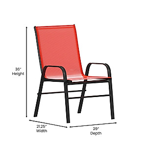 Merrick Lane Set of 4 Manado Series Patio Chairs - Red Flex Comfort Material - Powder Coated Metal Frame - Stack up to 4 High - Ships Fully Assembled