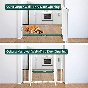 Babelio 26-43" Auto Close Baby/Dog Gate for Stairs, 2-in-1 Easy Swing Doorway and Hallway Pet Gate, with Extra-Wide Walk Thru Door and Threshold-Free Design, White