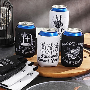 16PCS Gothic 30th Birthday Party Can Sleeves Death to My 20s Can Cooler Party Supplies RIP Cheer Youth Bachelorette Beverage Sleeves Favor for Birthday Bachelorette Party Halloween Party Decorations