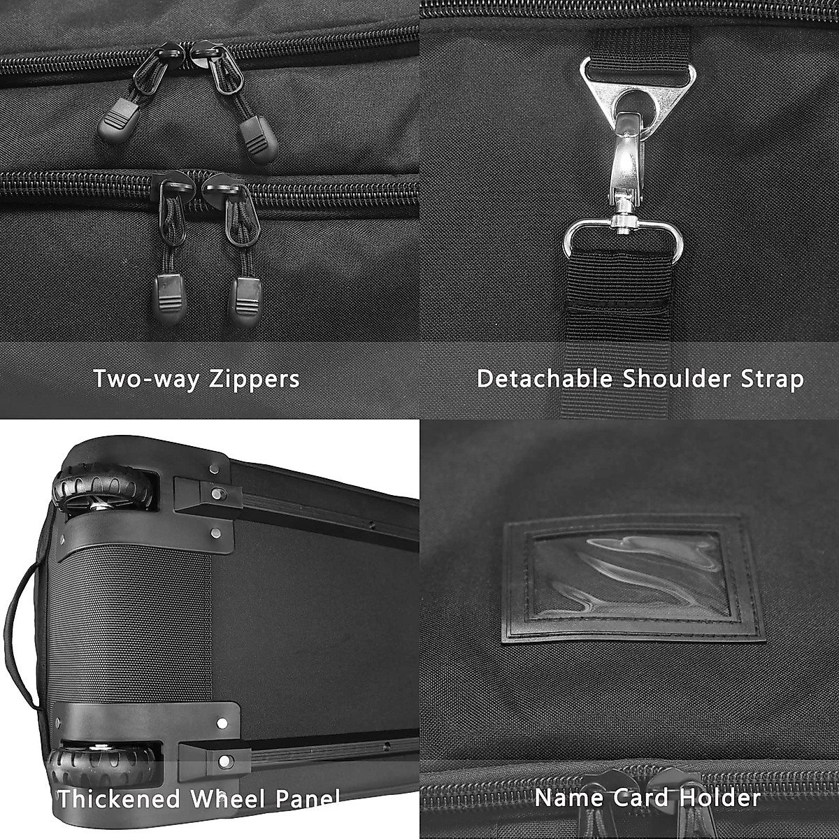 WOLT Rolling Ski Bag - Padded Snowboard Bag Carrier with Wheels for Air Travel, fit to Double Pairs of Skis up to 175 cm