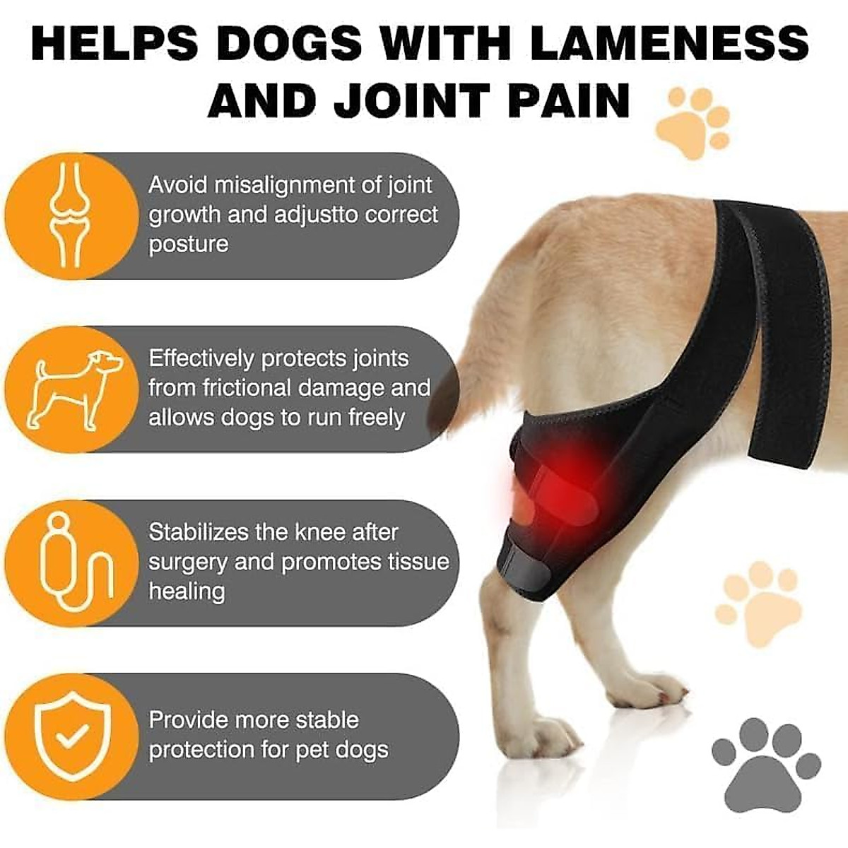 JUANWAN Dog Knee Brace Leg Braces - Dog Canine Knee Stifle Brace Wrap Dog Knee Brace for Torn ACL Hind Leg Joint Pain Muscle Sore Pet Brace Reduces Pain and Inflammation (M)