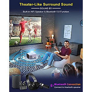 Outdoor Movie Projector Bluetooth 5.0 - BIGASUO Native 1080P Projector with Digital Zoom&HiFi Stereo, 280ANSI Home Portable Projector Compatible HDMI,USB,AV,TV[100''Screen Included]