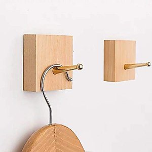 HomeDo Wood Wall Hooks Hat Rack, Wooden Coat Hooks Wall Mounted, Decorative Hooks Single Organizer Hat Hanger Towel Rack, Heavy Duty Hooks (Brass-Beech-4Pack)