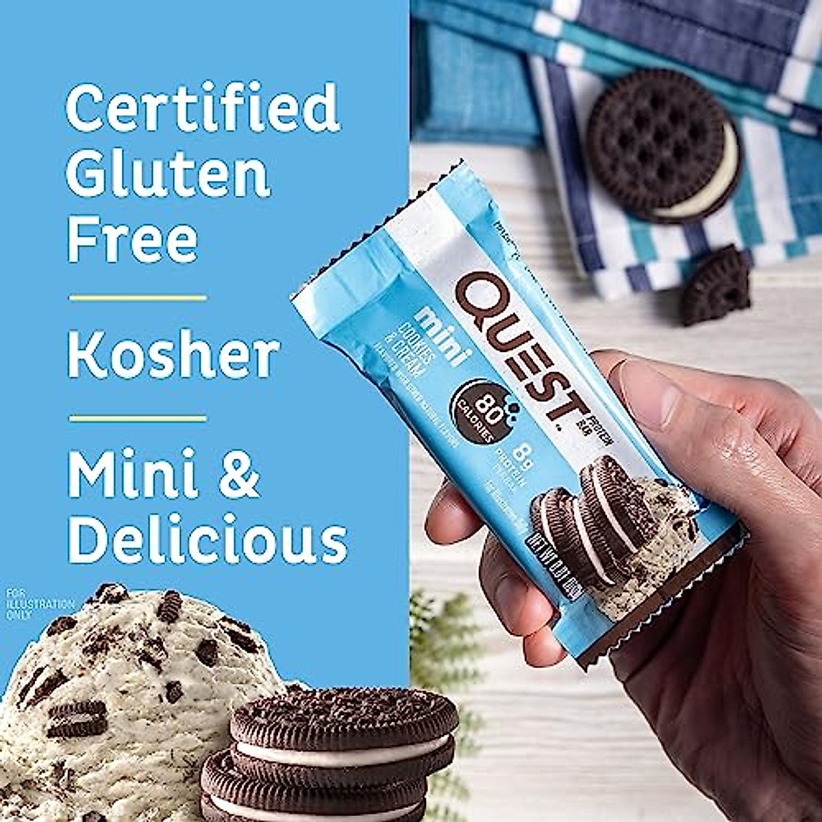 Quest Nutrition Mini Cookies & Cream Protein Bars, 8g Protein, 1g Sugar, 2g Net Carbs, Gluten Free, 14 Count