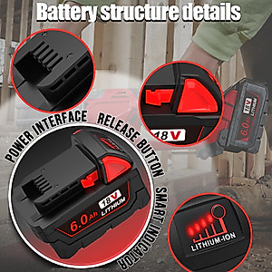 KIGWOF 4 Packs 18V 6.0Ah Battery Replacement for Milwaukee M18 Battery Compatible with M18 Milwaukee XC Lithium-Ion Battery 48-11-1850 48-11-1852 48-11-1840 48-11-1860 Cordless Tools