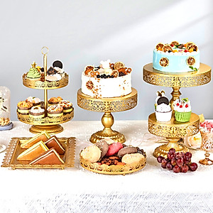Gold Cake Stands Set for Dessert Table，6 Pcs Wedding Cake Stand&Cupcake Stand Set，Serving Plate Dessert Table Display Set for Wedding/Birthday Party/Home Decoration/Graduation Party (6 Pieces)
