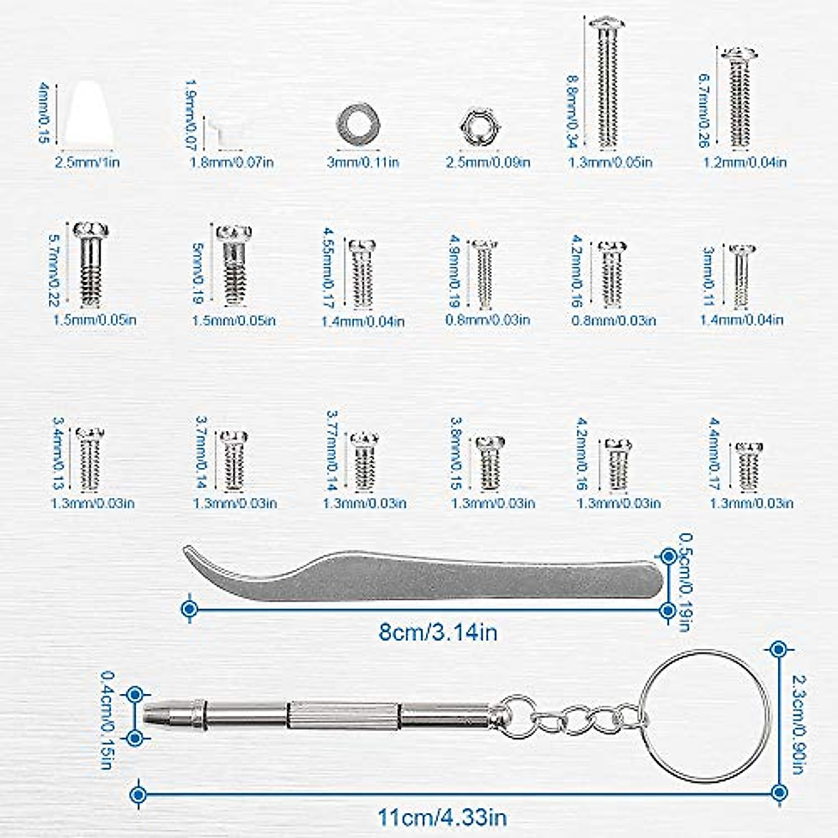 MMOBIEL 1010Pcs Professional Eyeglass Repair Kit with Screws, Precision Screwdrivers and Stainless Steel Curved Tweezer and Cloth for Eyeglass, Sunglass, Spectacles & Watch Repair
