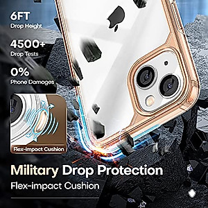 TAURI [5 in 1 Defender Designed for iPhone 13 Case, [Not-Yellowing] with 2X Tempered Glass Screen Protector + 2X Camera Lens Protector [Military-Grade Drop Protection] Shockproof 6.1 Inch Rose Gold