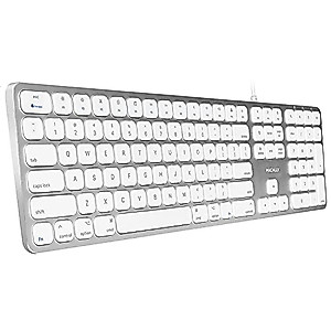 Macally Premium Wired Mac Keyboard with Number Keypad and 2 Port Hub - Compatible Apple Keyboard Wired - Extended USB Keyboard for Mac Mini/Pro, iMac, MacBook Pro / Air (Silver Aluminum)