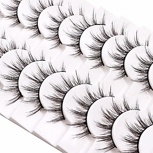 Losha Manga Lashes Fluffy Faux Mink Lashes Natural Look 10 Pairs Asian False Eyelashes Pack Look Like Individual Clusters (6D75)