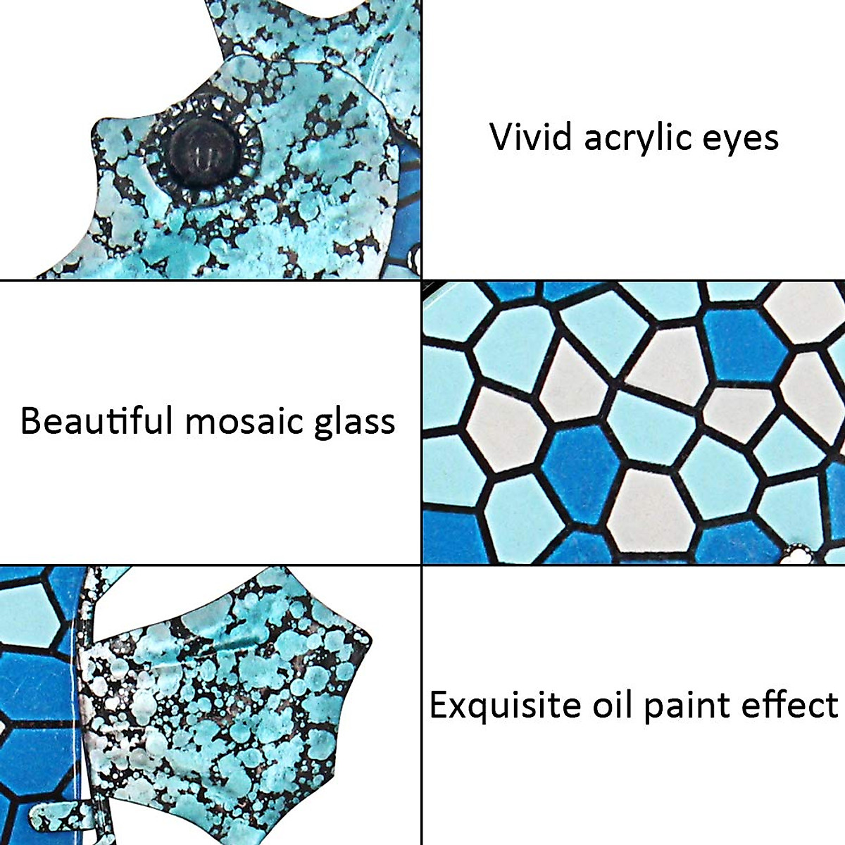 Maansfy Seahorse Wall Decor Mosaic Glass Art Metal Sculpture Hanging Decorations Set of 3 for Home Garden Bedroom Patio