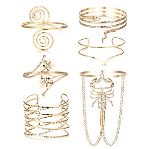 ORAZIO 6Pcs Arm Cuff Upper Arm Bracelet Band for Women Gold Plated Armlet Snake Armband Adjustable Greek Arm Cuff Bangle Adjustable