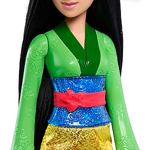 Mattel Disney Princess Toys, Mulan Fashion Doll, Sparkling Look with Black Hair, Brown Eyes & Hair Accessory, Inspired by the Movie Mulan