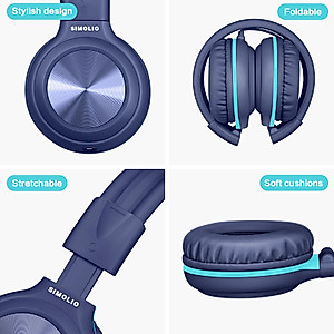 SIMOLIO Wired Kids Headphones for School with Microphone, Volume Limiting & Noise Cancelling PC Headset with Cord, Plug in Headphones for Tablet, Headphones with Cord for Laptop (Navy Blue)
