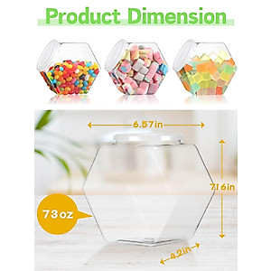 Glazeal 4pcs Large Candy Jar with Spoons, 72 OZ Hexagon Candy Jar Plastic Clear Cookie Jar with Lid for Candy Buffet, Kitchen Storage Containers Set