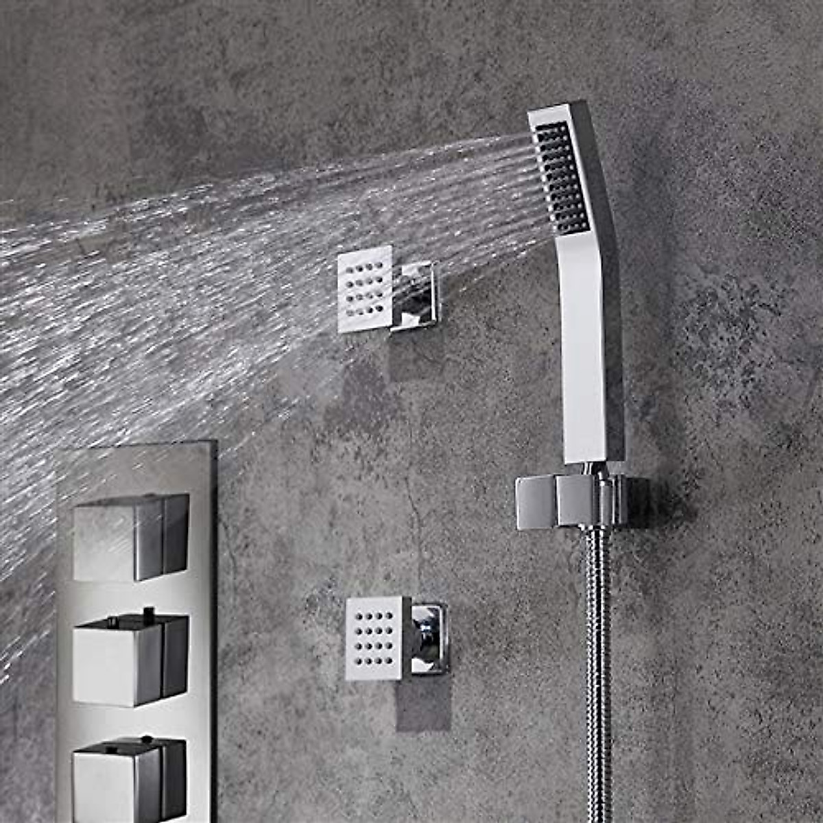 Bath Select Velar Brass Bathroom Shower Set N45 - BATHROOM-TAPN45 With Rain Shower Head, Hand Shower, Mixer, Diverter & 6 Body Jets Classic Style Wall Mount Shower Set - 10 Inch