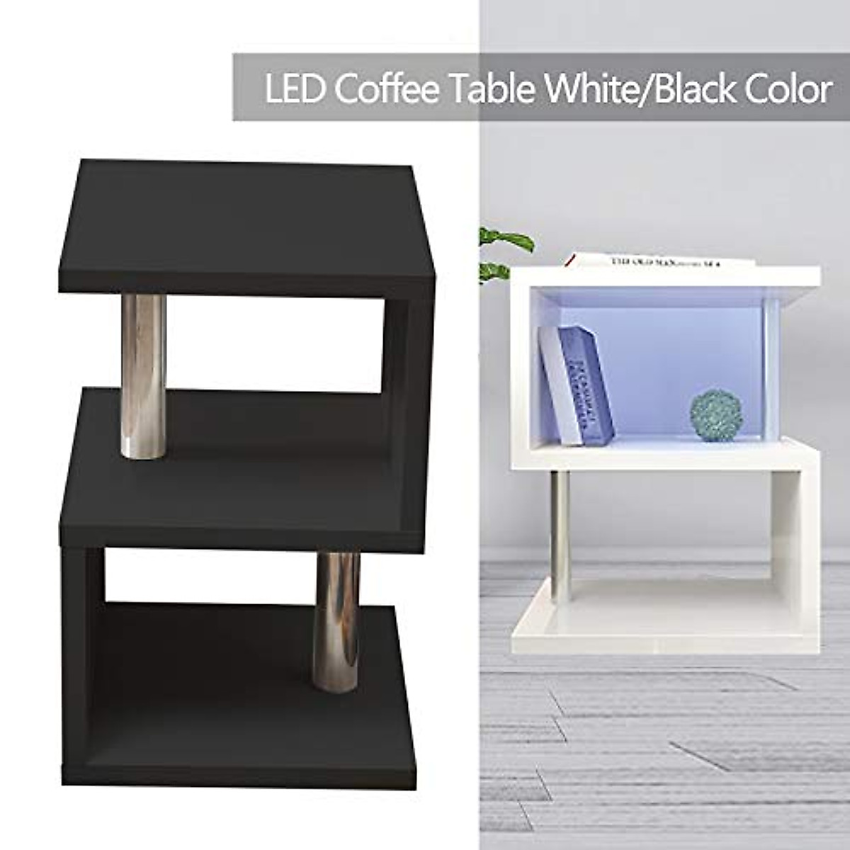 Modern LED Nightstands, Bedside End Table,High Gloss Coffee/Side Table for Home Furniture Bedroom (Black)