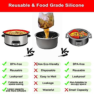 Silicone Slow Cooker Liners, SelfTek Reusable Liner Fits Crock-Pot &Hamilton Beach 7-8 Qt Oval, Foldable, Leakproof Dishwasher Safe Cooking Insert Includes Spoon - Black 1Set