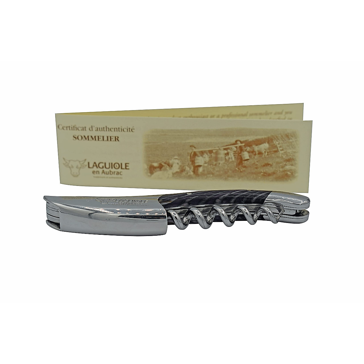 Laguiole En Aubrac Sommelier Waiter's Corkscrew, Samba Wood With Purple Veins Handle, Wine Opener With Foil Cutter & Bottle Opener, Stainless Steel Shiny Bolsters