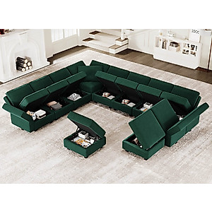 Belffin Modular Sectional Sofa with Ottomans Velvet Oversized U Shaped Sofa Couch with Storage Seats Sofa Set with Reversible Chaise Velvet Green…